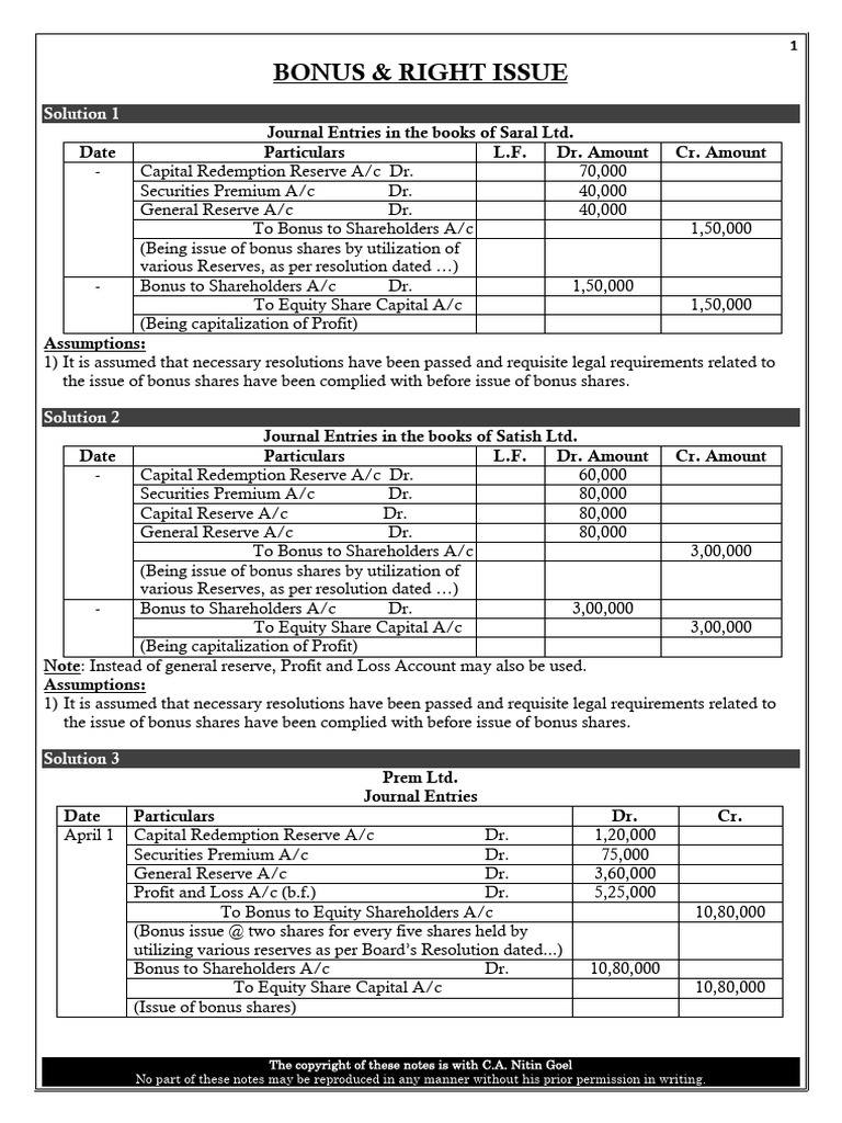 9 Bonus & Right Issue | PDF | Equity (Finance) | Balance Sheet