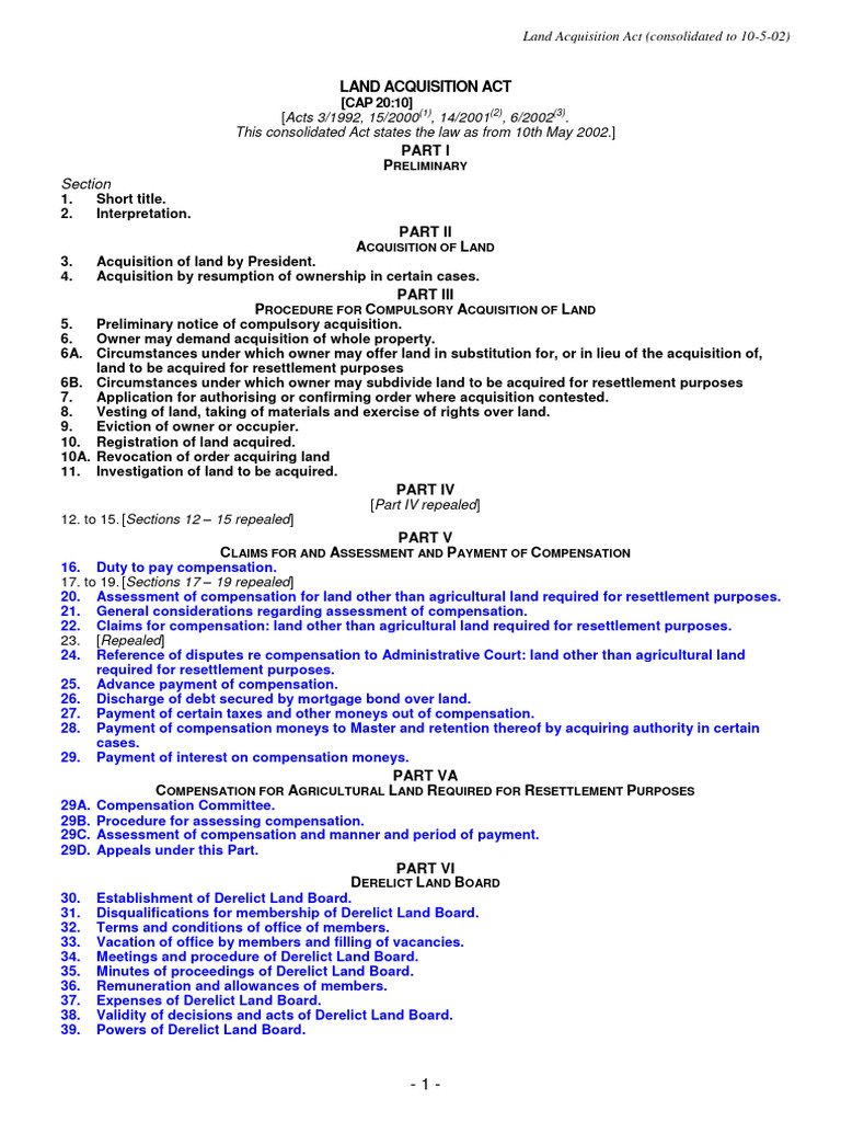 Land Acquisition Act (Chapter 20-10) | PDF | Eminent Domain | Justice