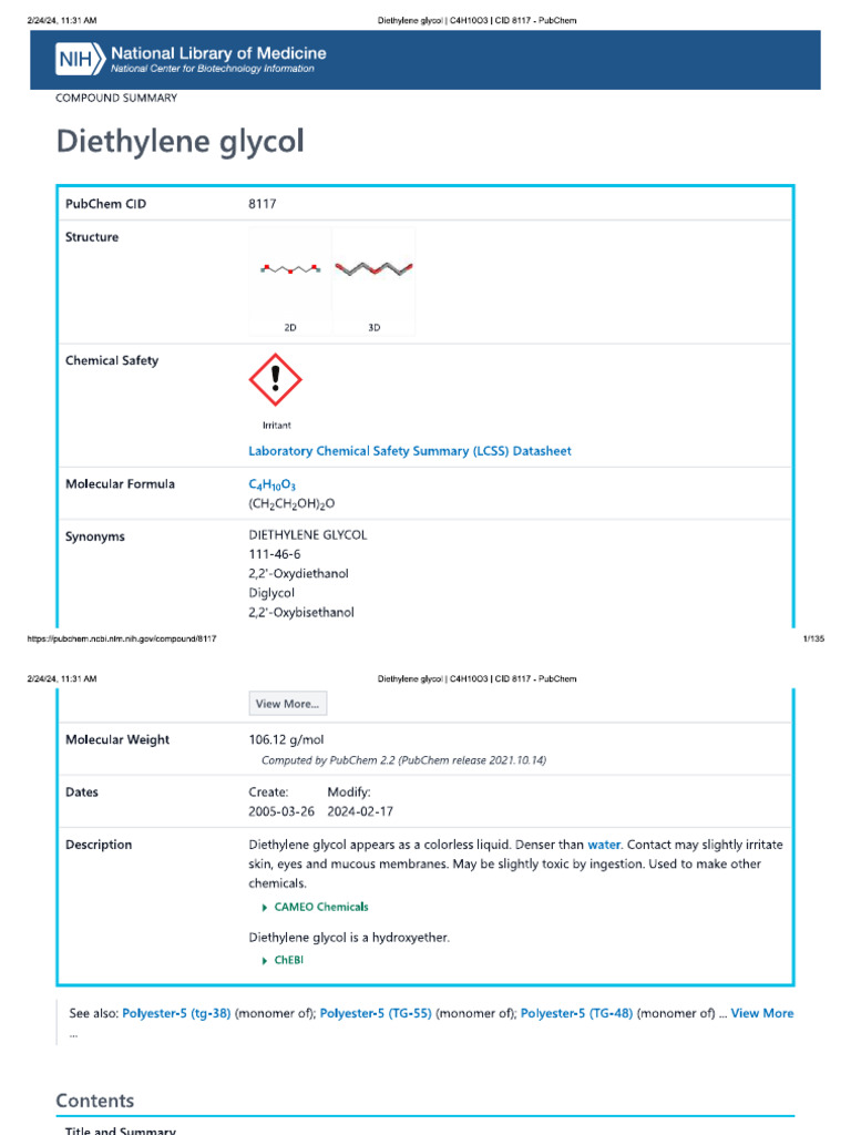DEG MSDS Pubchem | PDF