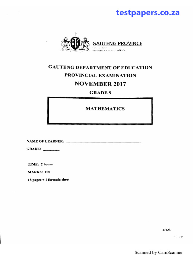 2017 Grade 9 Maths Final Exam GP | PDF