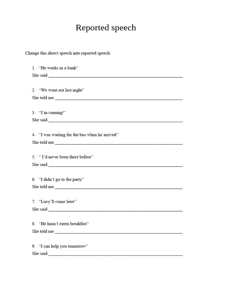 Grade 9 Reported Speech Exercises | PDF