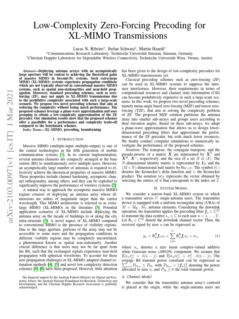 Low-Complexity Zero-Forcing Precoding For XL-MIMO Transmissions | PDF