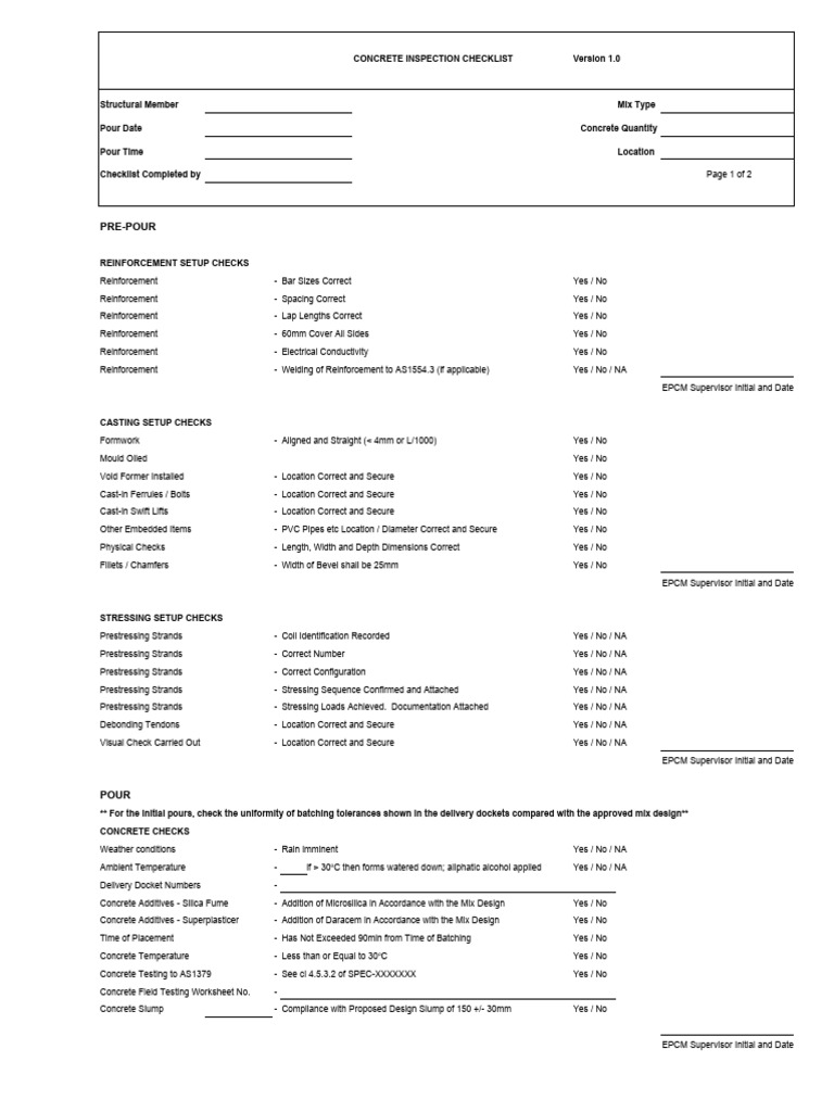 Concrete Checklist | PDF