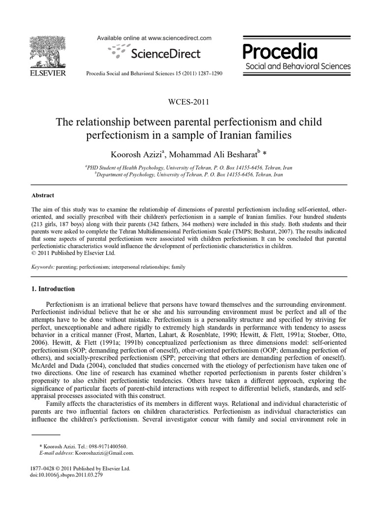 Parental and Child Perfectionism Link | PDF
