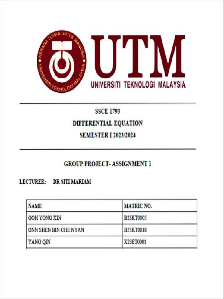 SSCE 1793 - Differential Equation - Assignment 1 | PDF
