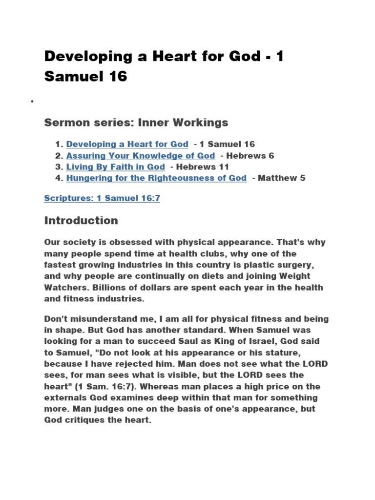 Developing a Heart for God: Insights from David | PDF | Samuel | David