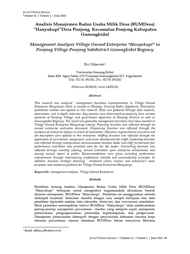 Management Analysis Village Owned Enterprise Hanyukupiin | PDF | Indonesia