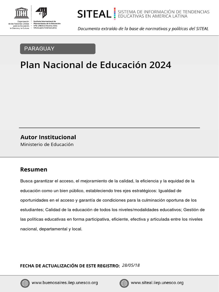Plan Educativo Paraguay 2024 | PDF | Sociedad | Institución