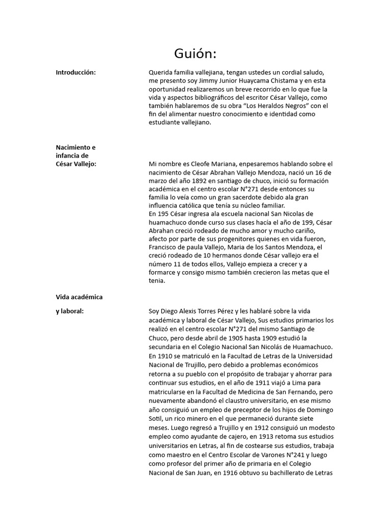Guion de Catedra Vallejo Grupo 02 | PDF Guion de Catedra Vallejo Grupo 02 | PDF