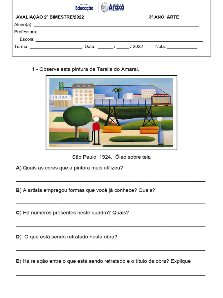 Avaliacão de Arte 3º Ano 2º Bim | PDF