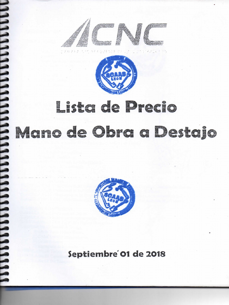 Lista de Precios Al Destajo 2018 | PDF