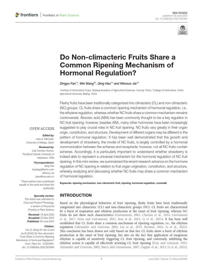 Fpls 13 923484 | PDF | Plant Hormone | Fruit