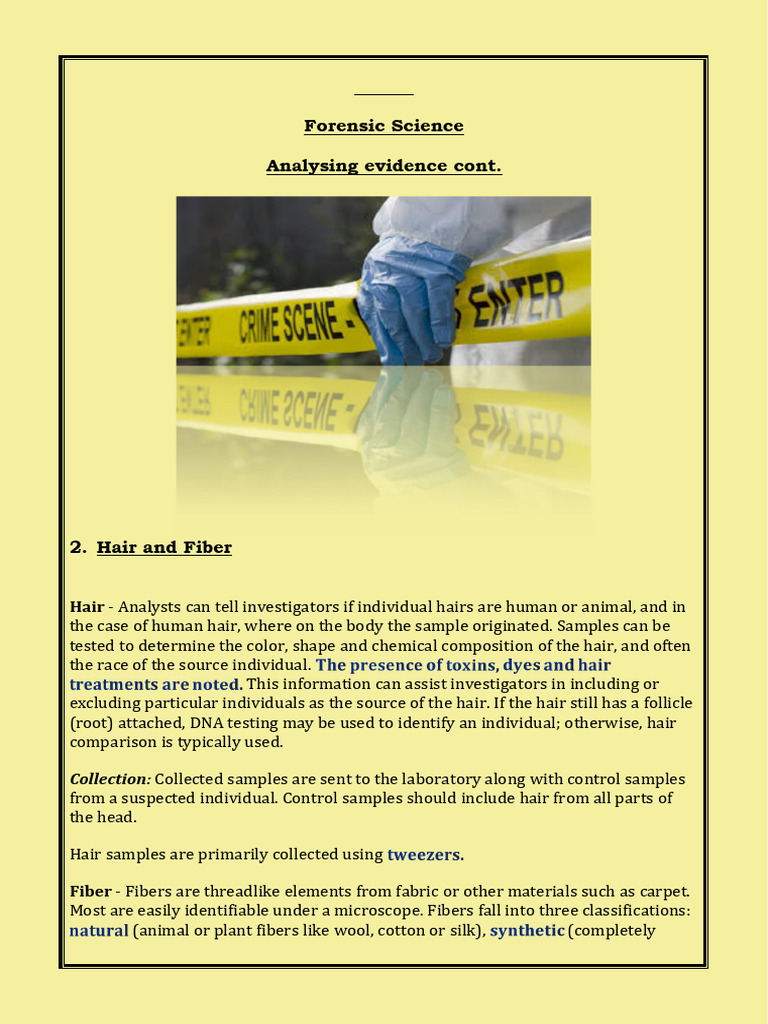 Myp 2 Forensic Science Analysing Evidence Cont | PDF | Fibers | Crime Scene