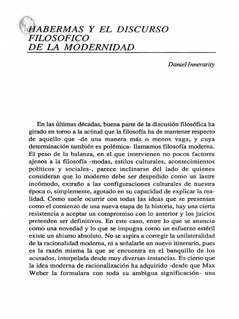 Habermas y El Discurso Filosofico de La | PDF | Jürgen Habermas ...