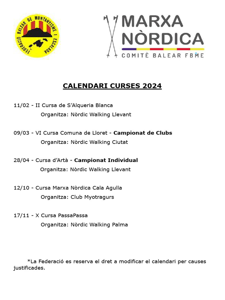 Calendari Curses 2024 | PDF