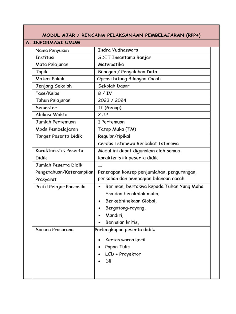Modul Ajar Praktek MTK | PDF