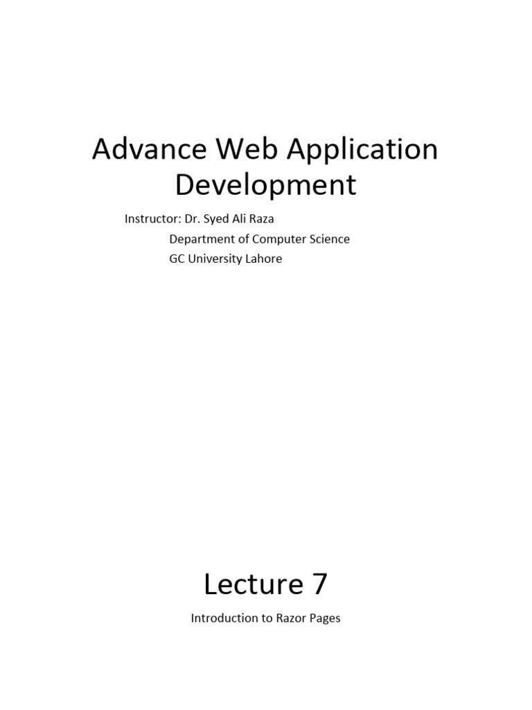 Advance Web Application Development: Instructor: Dr. Syed Ali Raza ...