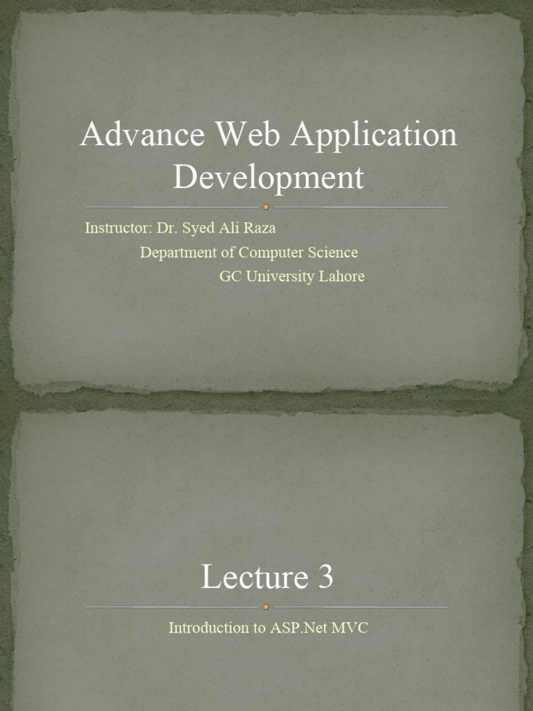 Advance Web Application Development: Instructor: Dr. Syed Ali Raza Department of Computer ...