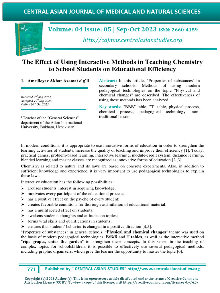 The Effect of Using Interactive Methods in Teaching Chemistry To School Students On Educational ...