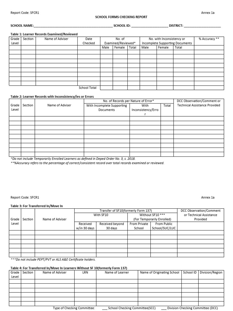 School Forms Checking Report Template | PDF