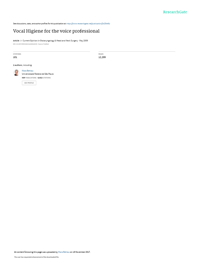 Vocal Hygiene For The Voice Professional | PDF | Human Voice | Clinical ...