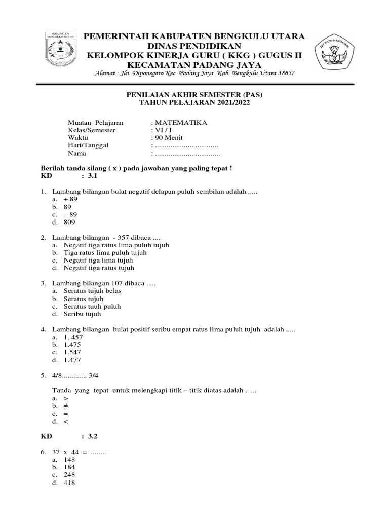Master PAS Matematika Semester 1 | PDF