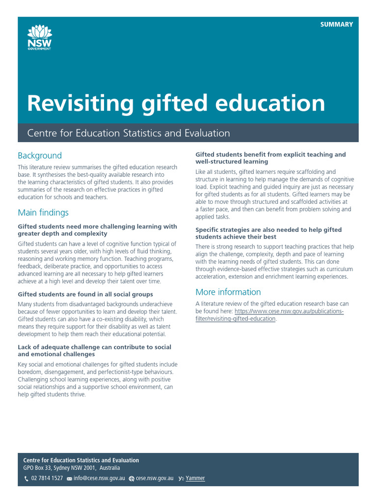 2019 Revisiting Gifted Education Summary Pdf Gifted Education