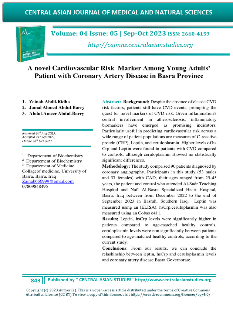 A Novel Cardiovascular Risk Marker Among Young Adults' Patient With ...