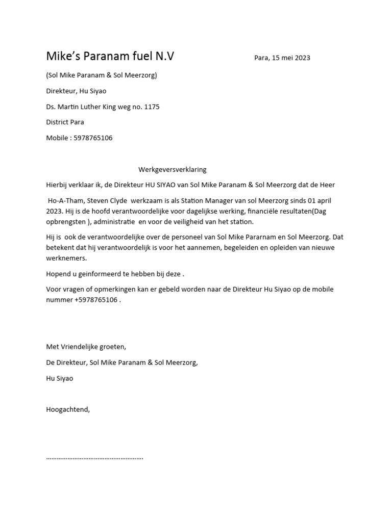 Werkgevers Verklaring | PDF