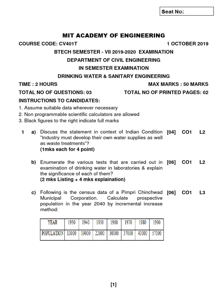 Civil Engineering Water Supply Exam Guide | PDF | Water | Water Purification