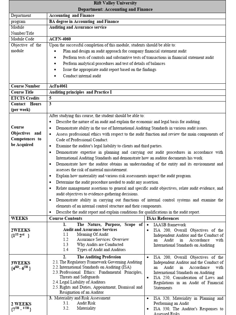 Auditing I Course Outline | PDF
