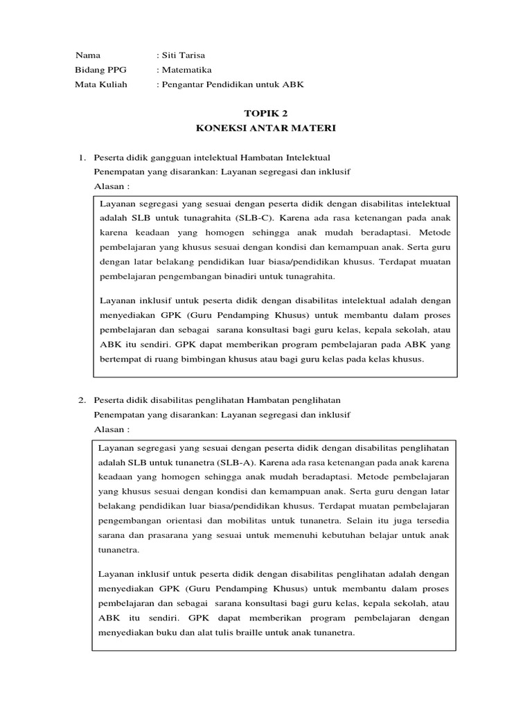 Topik 2 - Koneksi Antar Materi - ABK | PDF