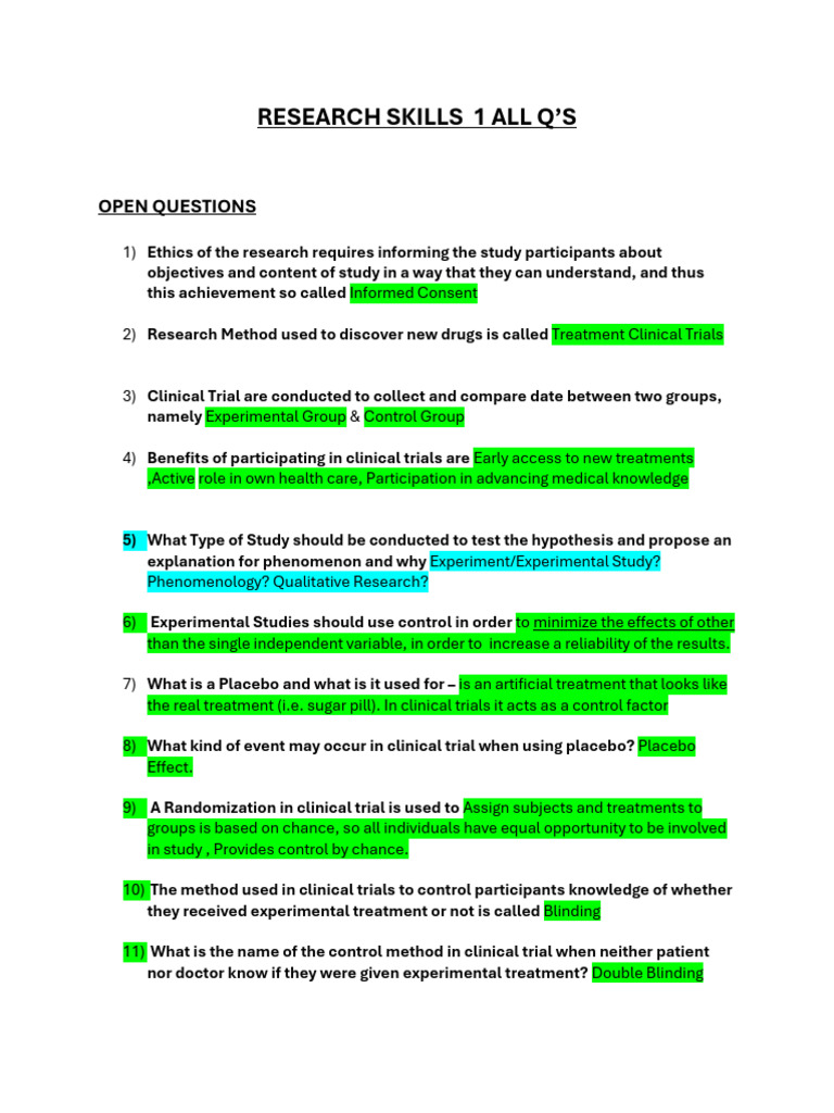 Essential Research Skills and Ethics Guide | PDF | Clinical Trial ...