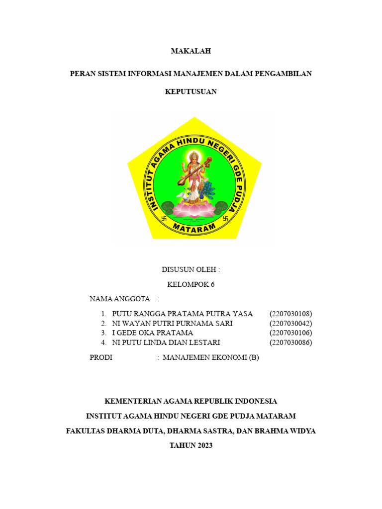 Makalah Kelompok 6 Peran SIM Dalam Pengambilan Keputusan... | PDF