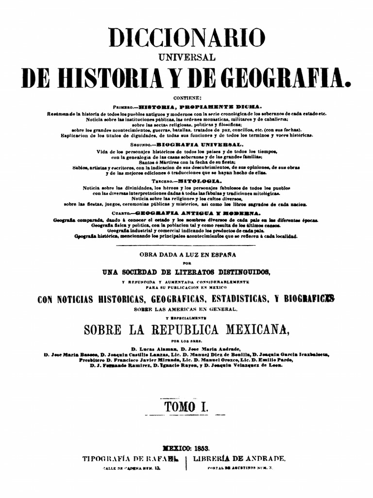 Diccionario Universal de Historia y de Geografia Tomo 1 | PDF