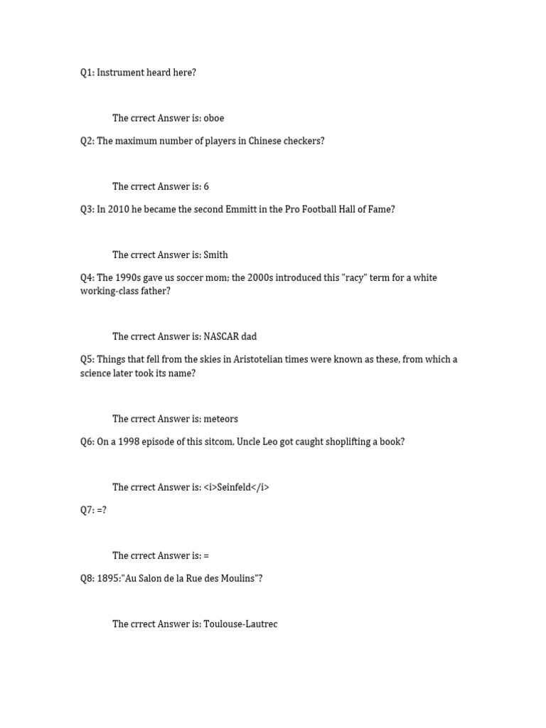 Trivia Questions and Answers List | PDF