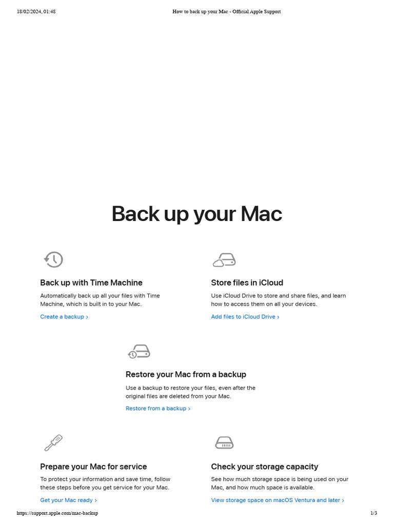 How To Back Up Your Mac - Official Apple Support | PDF | Mac Os | I Cloud