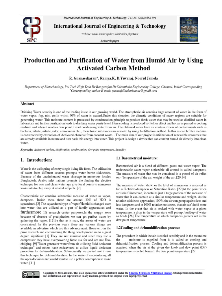 Production and Purification of Water From Humid Ai | PDF | Humidity | Water