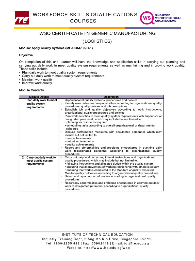 Apply Quality Systems (MF COM 102C 1) | PDF