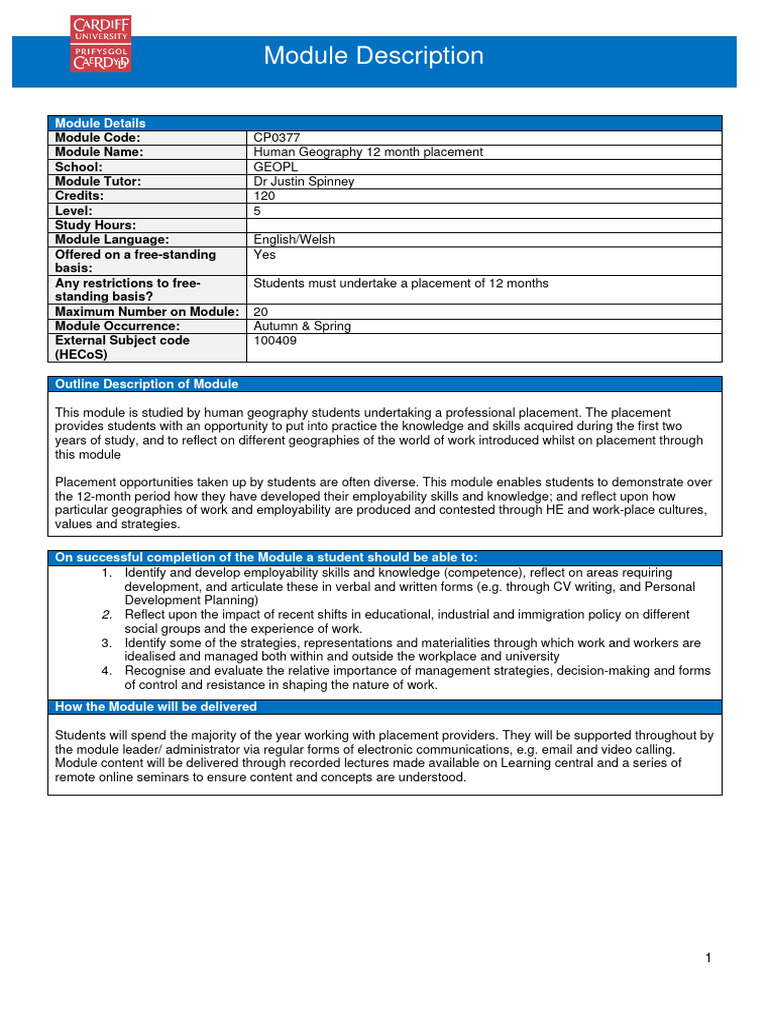 Human Geography Placement Module Guide | PDF | Knowledge | Theory