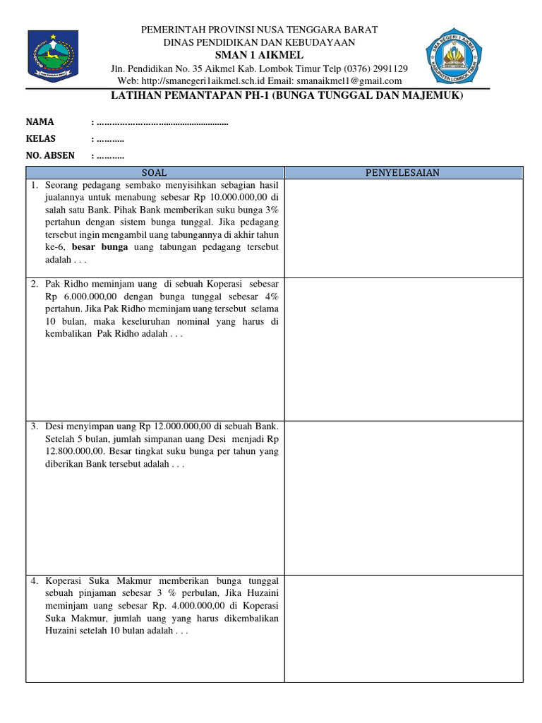 Latihan Soal Bunga Tunggal & Majemuk | PDF