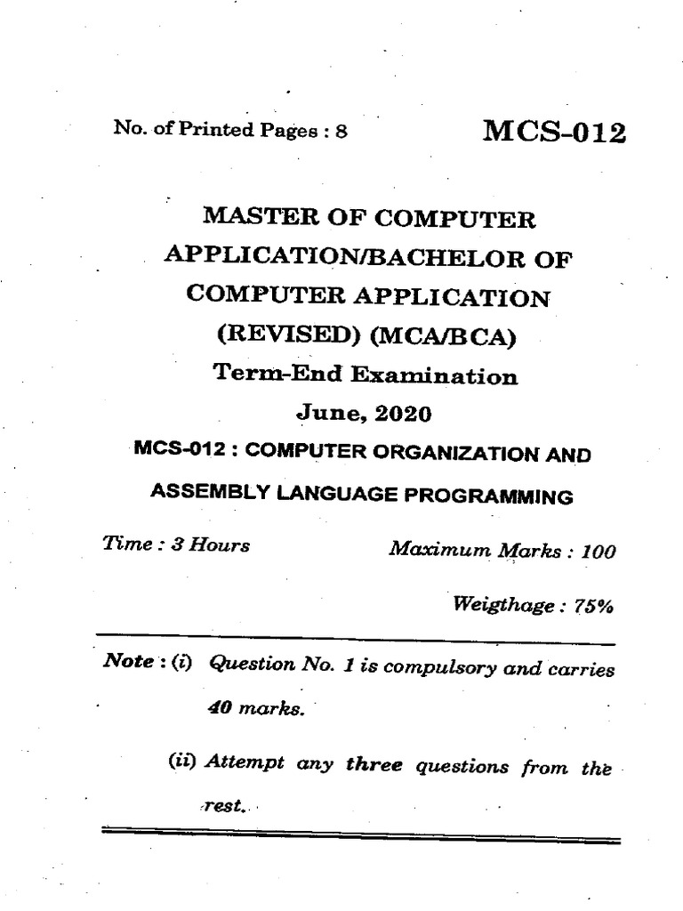 MCS 012june2020 | PDF | Digital Electronics | Computer Programming