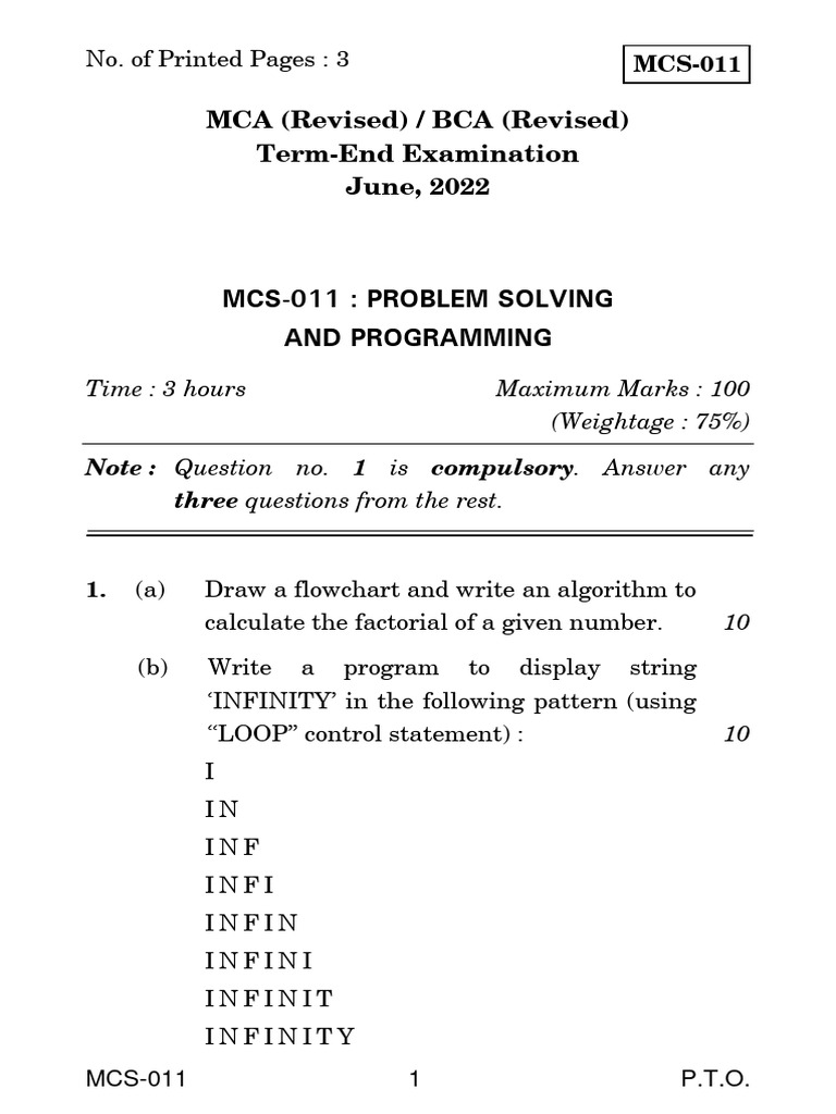 mcs-011 June22 | PDF | Matrix (Mathematics) | Algorithms