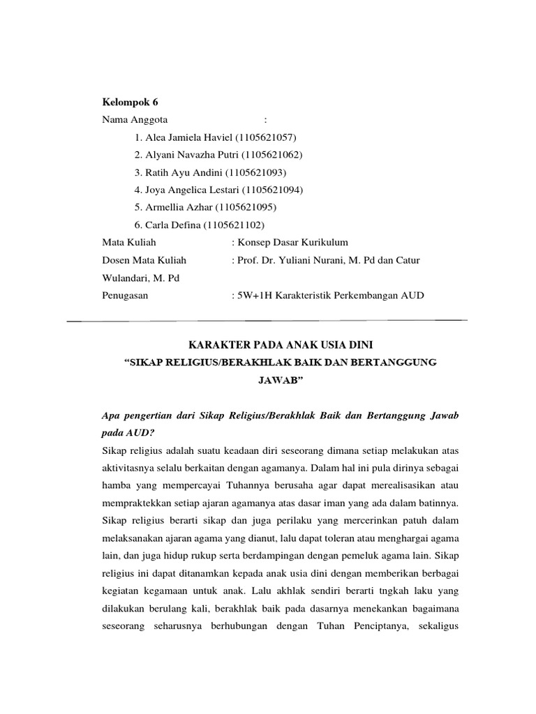 Kelompok 6 - Deskripsi Pengembangan Karakter "Sikap Religius, Berakhlak ...