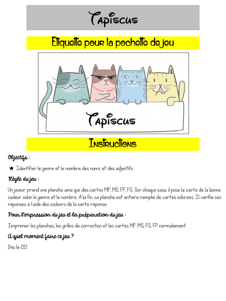 Genre et nombre des noms en jeu | PDF