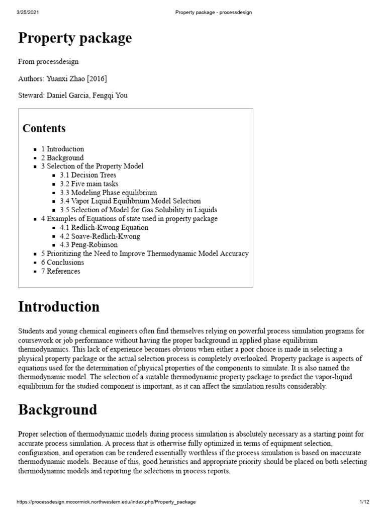 Property Package Selection Tree - Processdesign Mccormick (Good) | PDF | Solubility | Gases