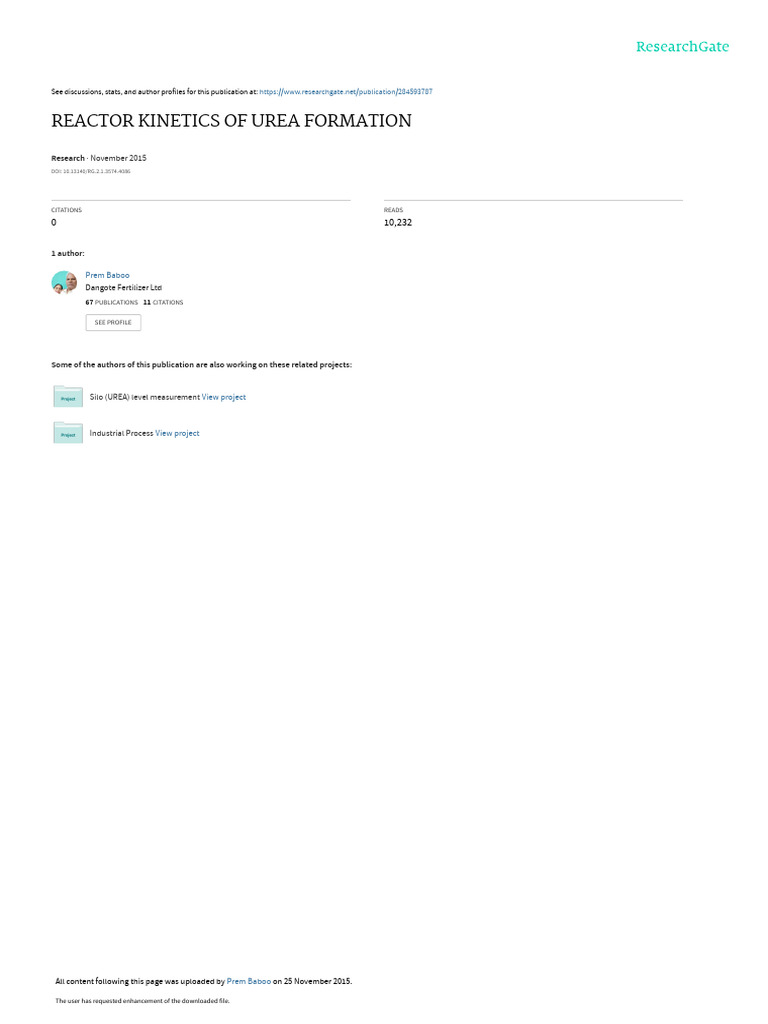 Reactor Kinetics of Urea Formation: November 2015 | PDF | Urea ...