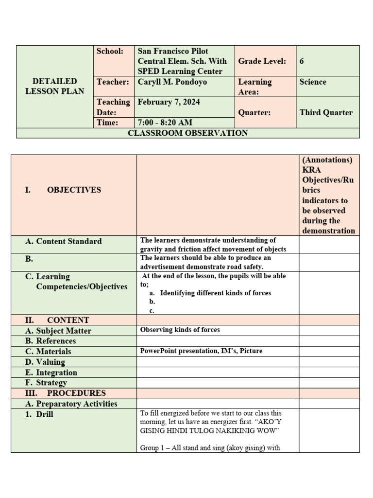 Detailed Lesson Plan | PDF | Force | Atomic Nucleus
