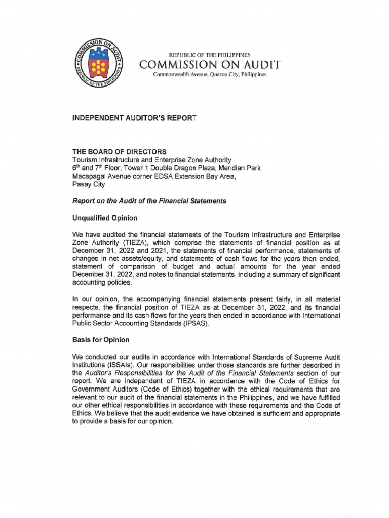 05 TIEZA2022 Part1-Auditor's Report | PDF