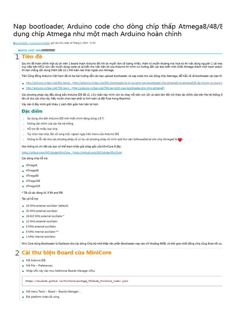 Nạp bootloader, Arduino code cho dòng chíp thấp Atmega8 - 48 - 88 bằng IDE 1.8.7 và sử dụng chíp ...